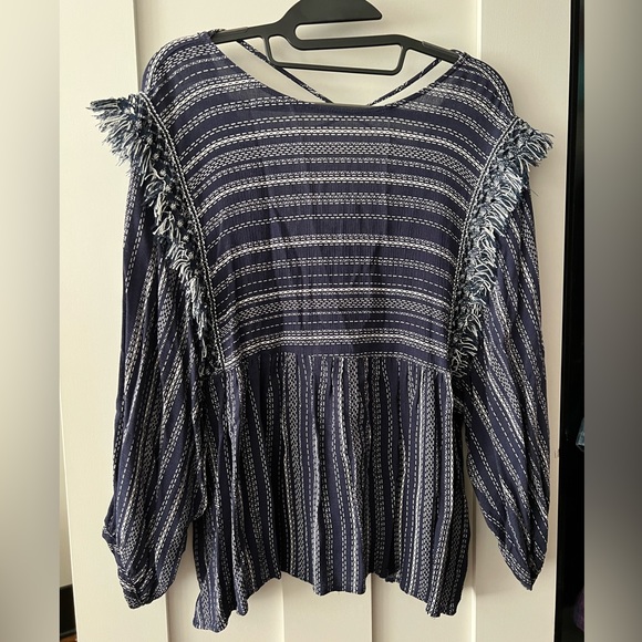 Blue Rain | Tops | Fringe Navy And White Blouse | Poshmark